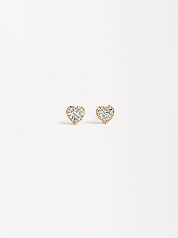 Heart Earrings With Crystals - Stainless Steel