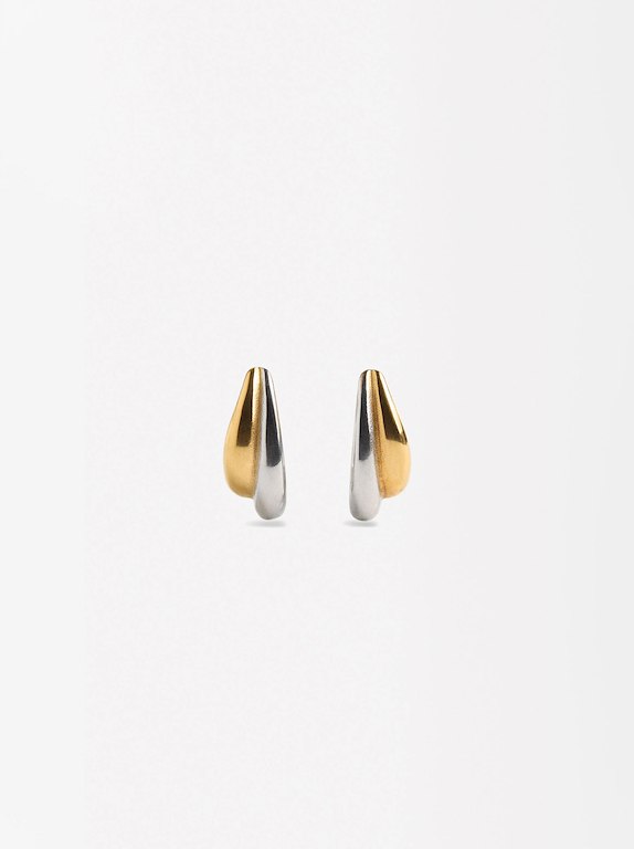 Two-Tone Earrings With Double Effect - Stainless Steel