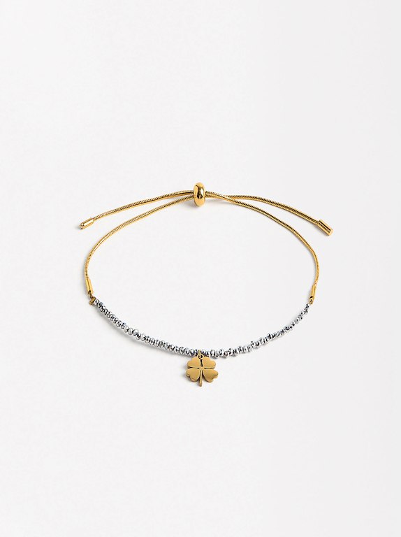 Bicolor Adjustable Bracelet With Charm - Stainless Steel