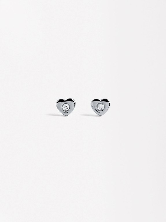 Heart Earrings With Crystals - Stainless Steel