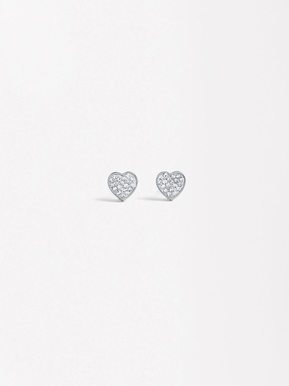 Heart Earrings With Crystals - Stainless Steel