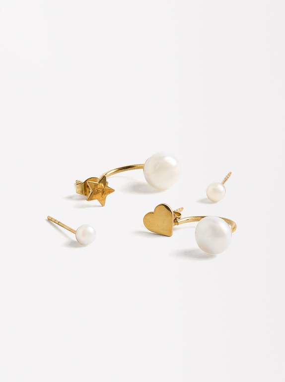 Freshwater Pearl Earrings Set - Stainless Steel