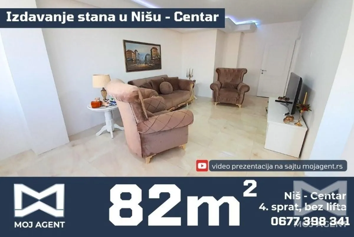 Izdavanje, trosoban stan, 82m2, Centar, Niš