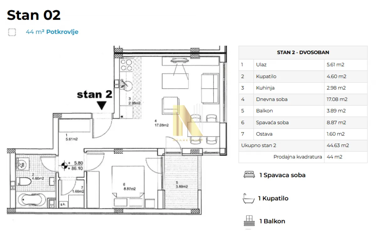 Prodaja, dvosoban stan, 44m2, Bulevar patrijarha Pavla, Novi Sad, Novi Sad