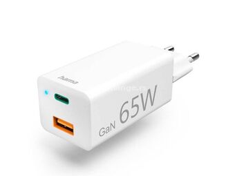 HAMA Brzi punjač GaN/ 1x USB-C PD/ 1x USB-A QC/ 65W/ bela