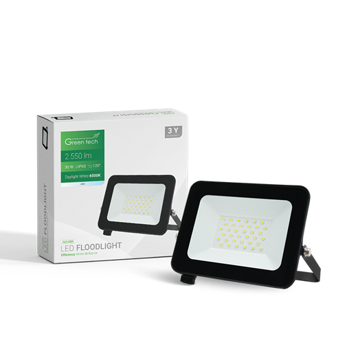 LED REFLEKTOR 30W 6500K 2550lm IP65 CRNI GREEN TECH