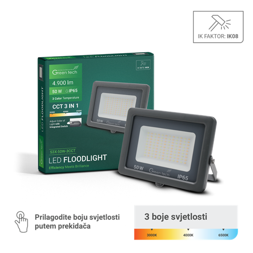 LED REFLEKTOR ALUMINIJUMSKI 50W 3CCT IP65 GREEN TECH