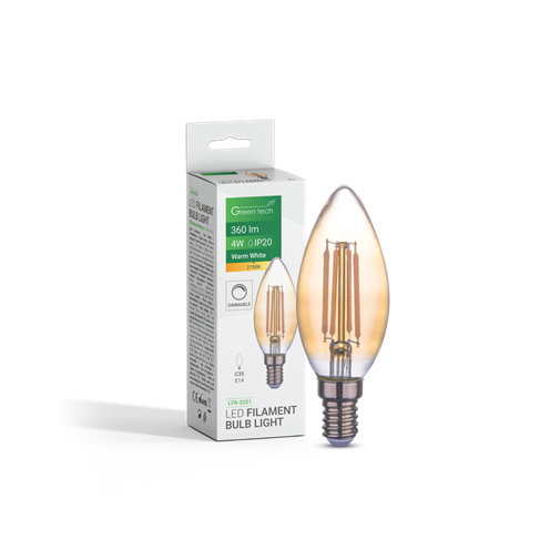 LED SIJALICA FILAMENT AMBER DIMABILNA E14 4W 2700K AC220V C35 GREEN TECH