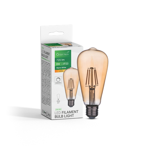 LED SIJALICA FILAMENT AMBER DIMABILNA E27 8W 2300K AC220V ST64 GREEN TECH