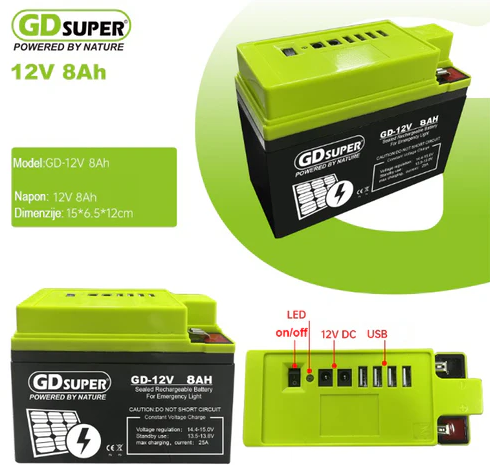 GDSuper GD-12V8Ah Baterija za Solarne Sisteme