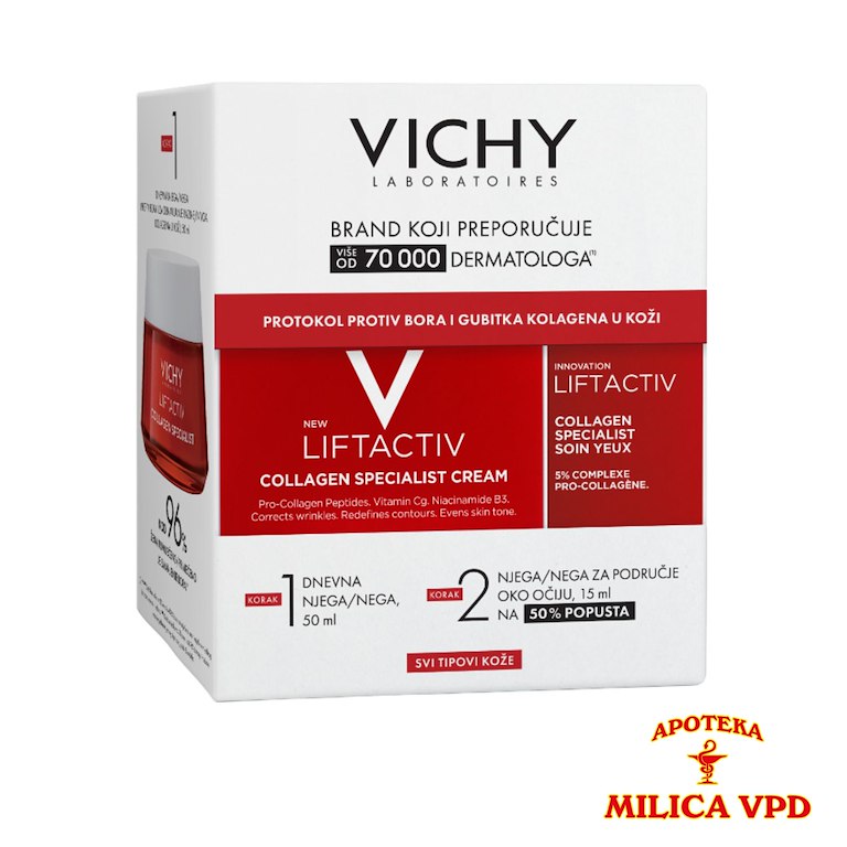 Vichy Liftactiv Collagen Specialist dnevna krema 50ml + Vichy Liftactiv nega za područje oko oka 15ml