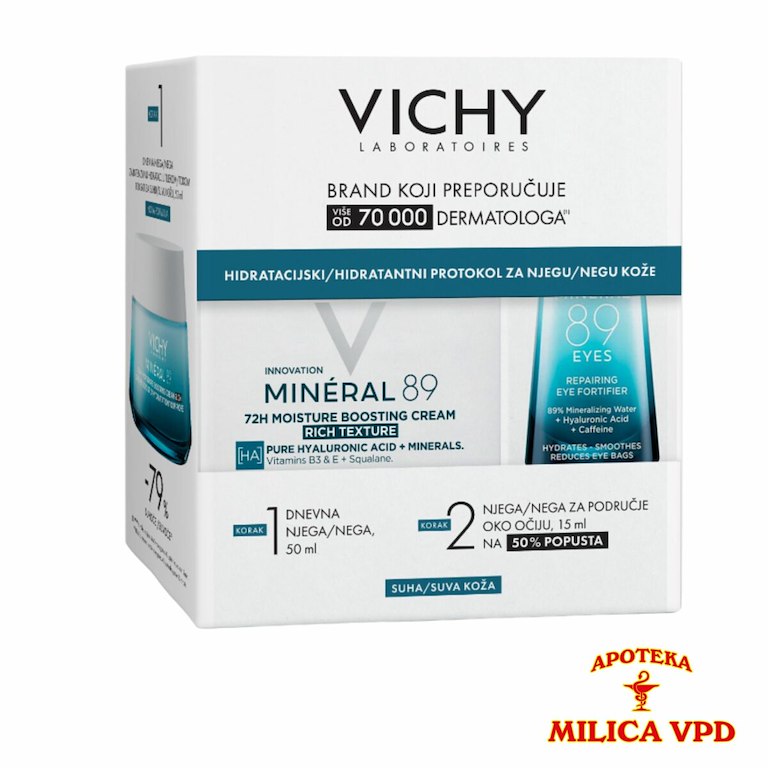 Vichy Mineral 89 krema za hidrataciju i negu suve kože 50ml i + Vichy Mineral 89 nega za područje oko očiju 15ml