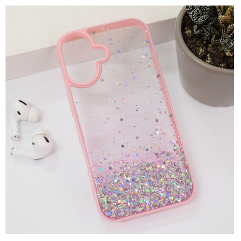 Maska Frame Glitter za iPhone 16 roze