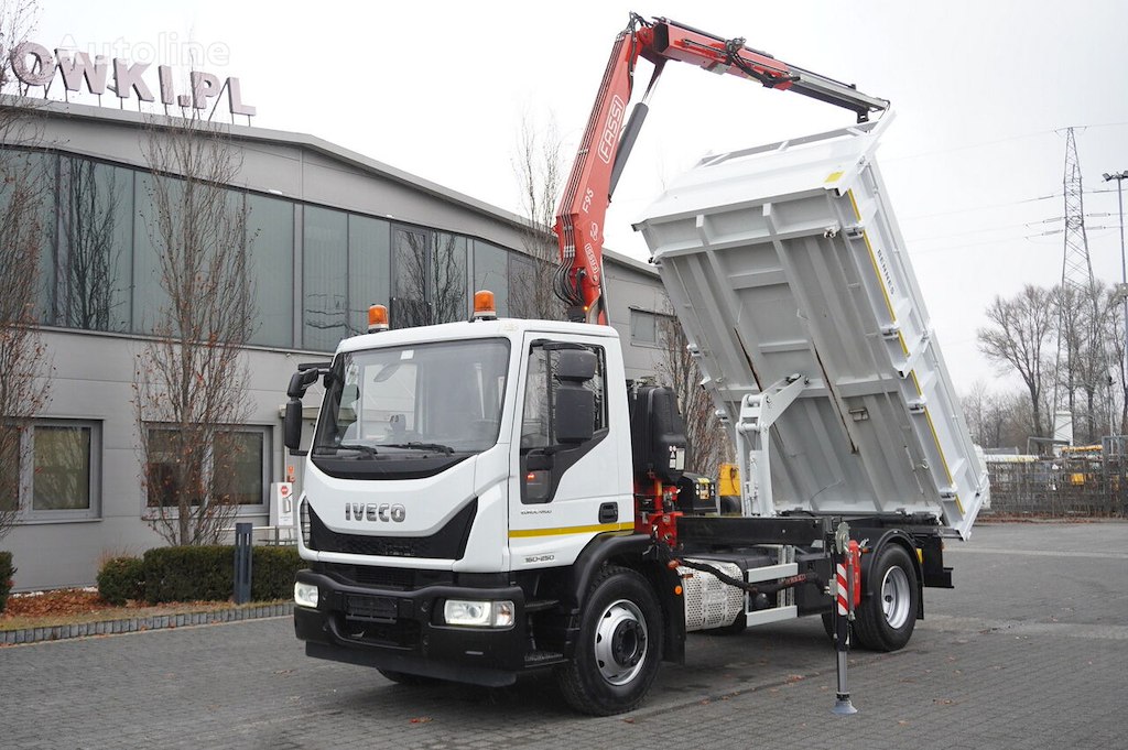 IVECO Eurocargo 160-250 E6/ Fassi crane / 3-sided tipper / mileage 47 kiper