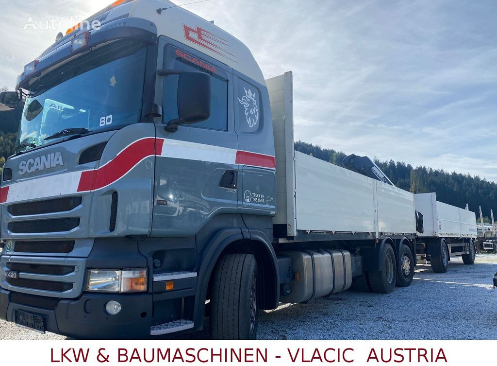 Scania R 420 kamion s ravnom platformom + prikolica sa ravnom platformom