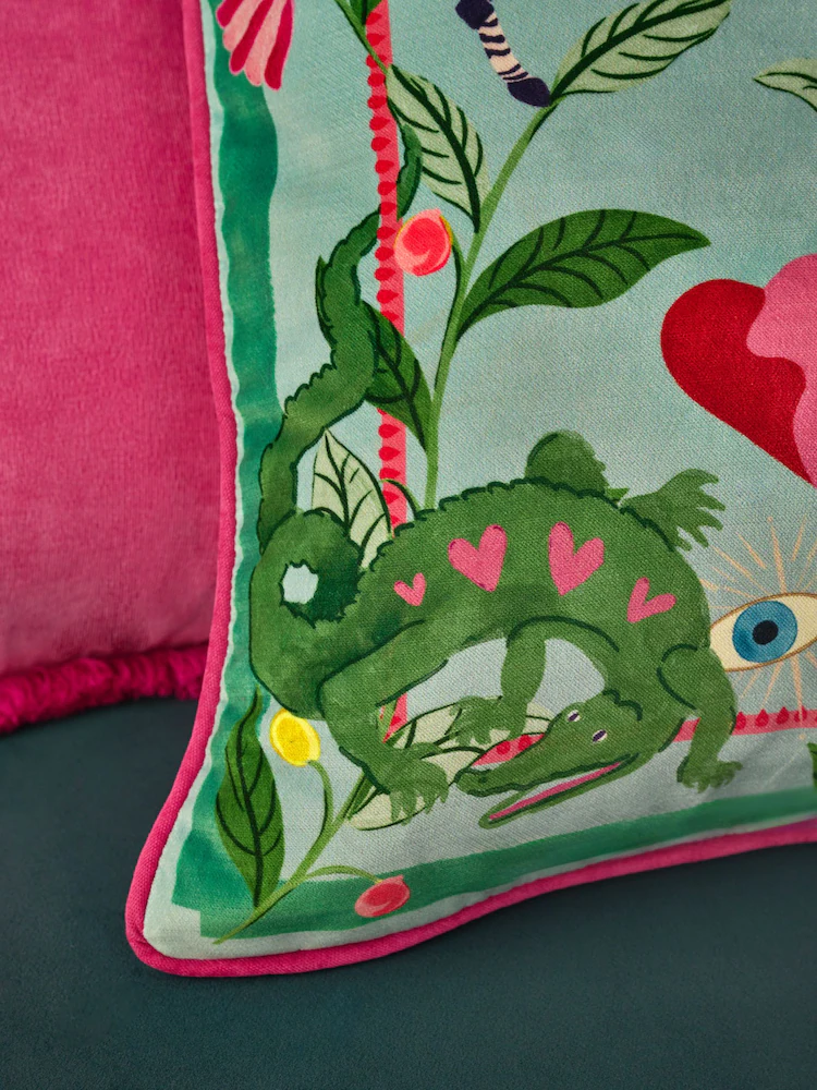 Bright Green Fantasy Print Cushion