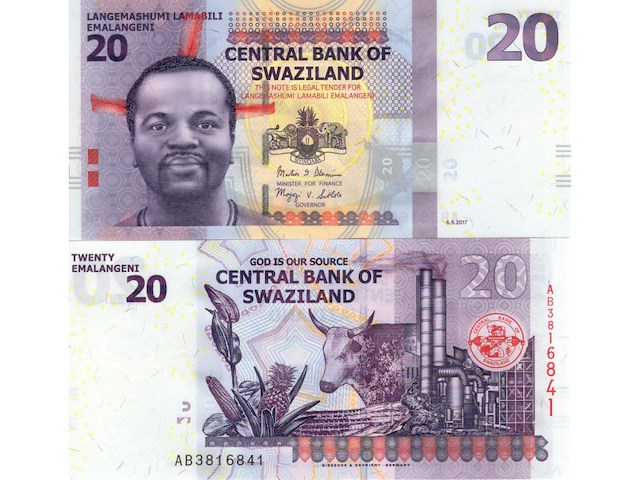 SWAZILAND 20 Emalangeni 2017 UNC, P-37 Hibrid