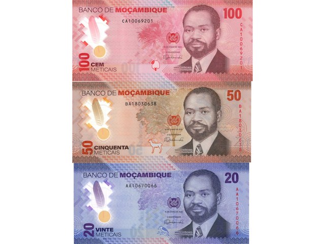 Mozambik MOZAMBIQUE set 20, 50 i 100 Meticais 2024 UNC