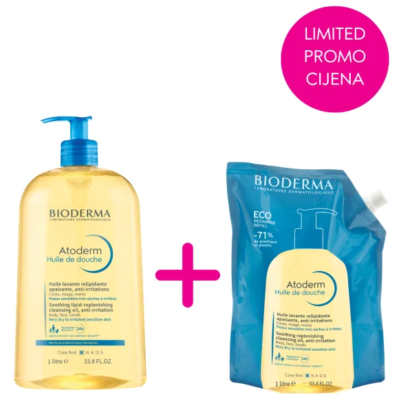 BIODERMA ATODERM ULJE ZA TUŠIRANJE 1L+REFILL 1L