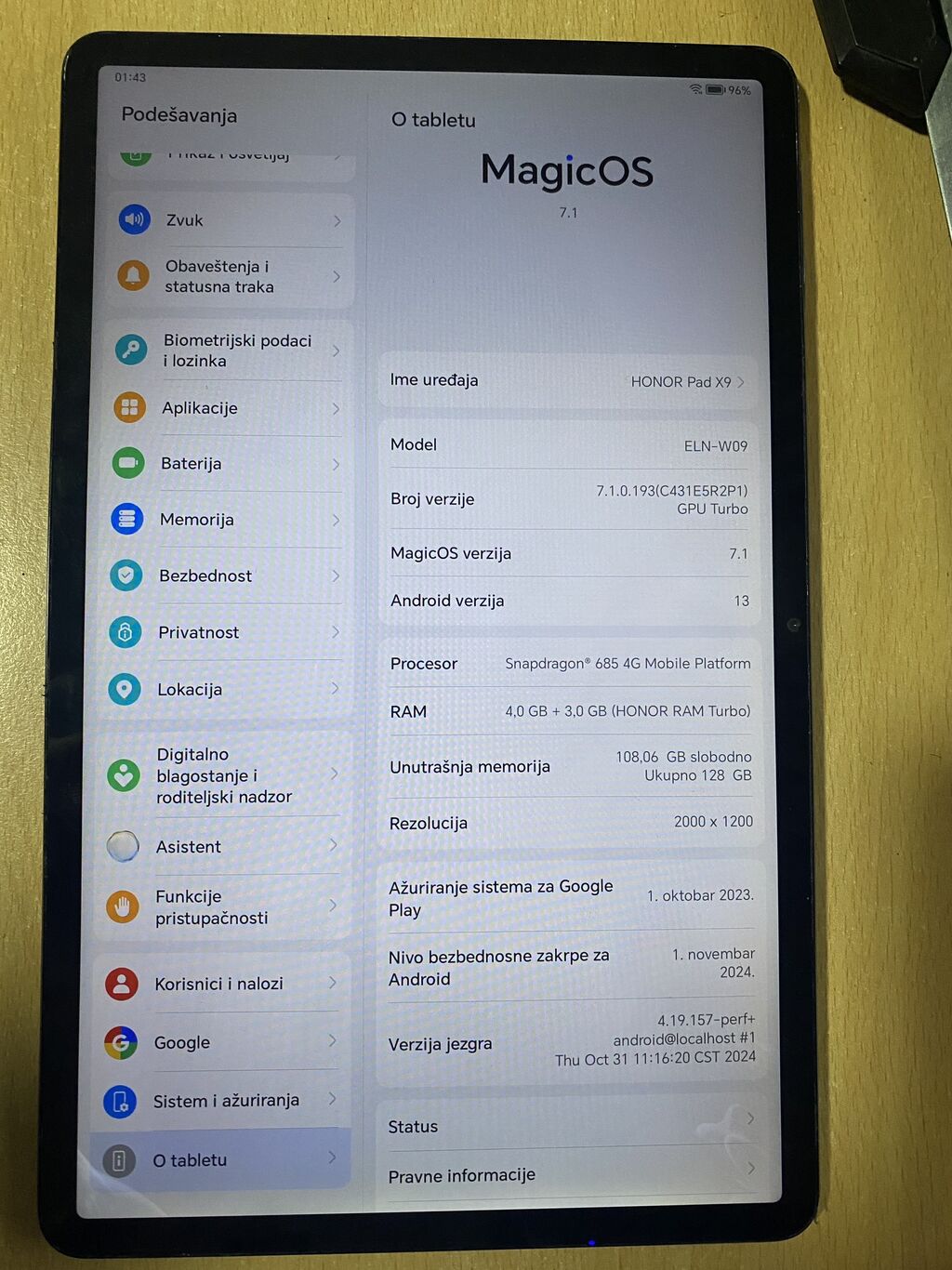 Model: HONOR Pad X9 Operativni sistem: MagicOS 7.1 (baziran na Android