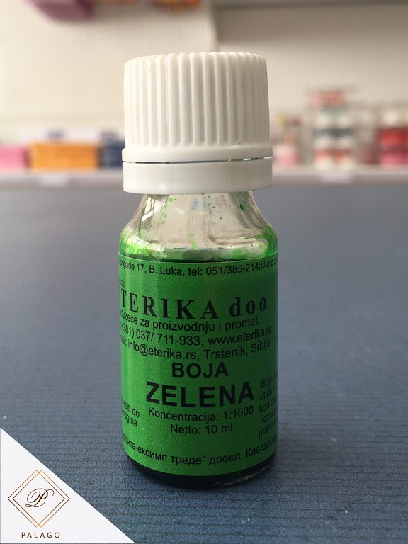 Zelena boja tečna 10ml. Eter.