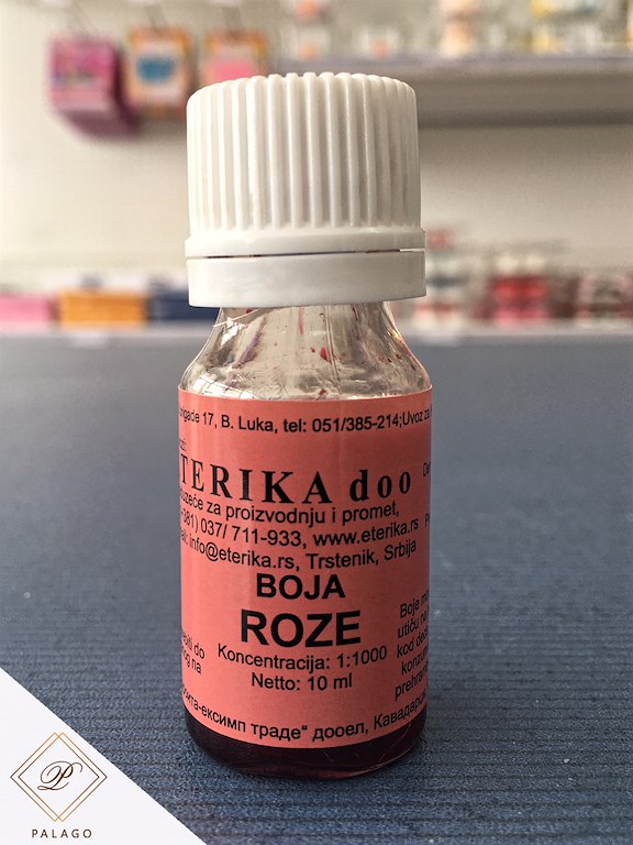 Roze boja tečna 10ml. Eter.