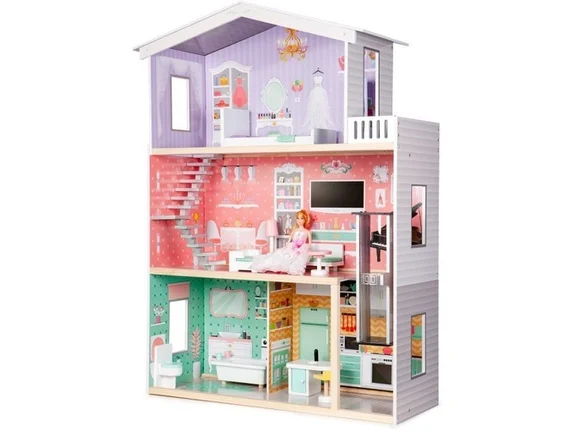 Ecotoys Drvena kućica za lutke sa liftom Candy residence
