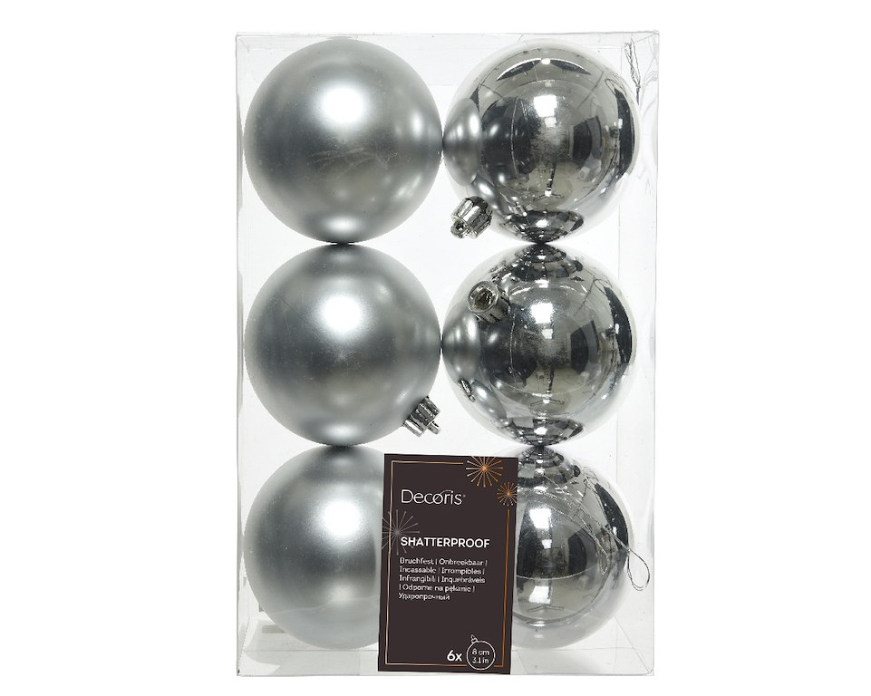 NG dekoracija - HANGING BAUBLE SET MIX 6pcs 8cm 022051 - Silver - KMG