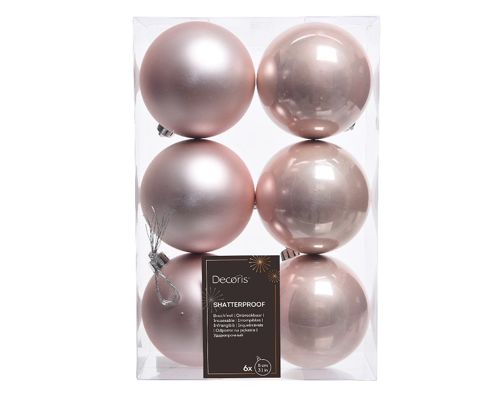 NG dekoracija - HANGING BAUBLE SET MIX 6pcs 8cm 022114 - Blush pink - KMG