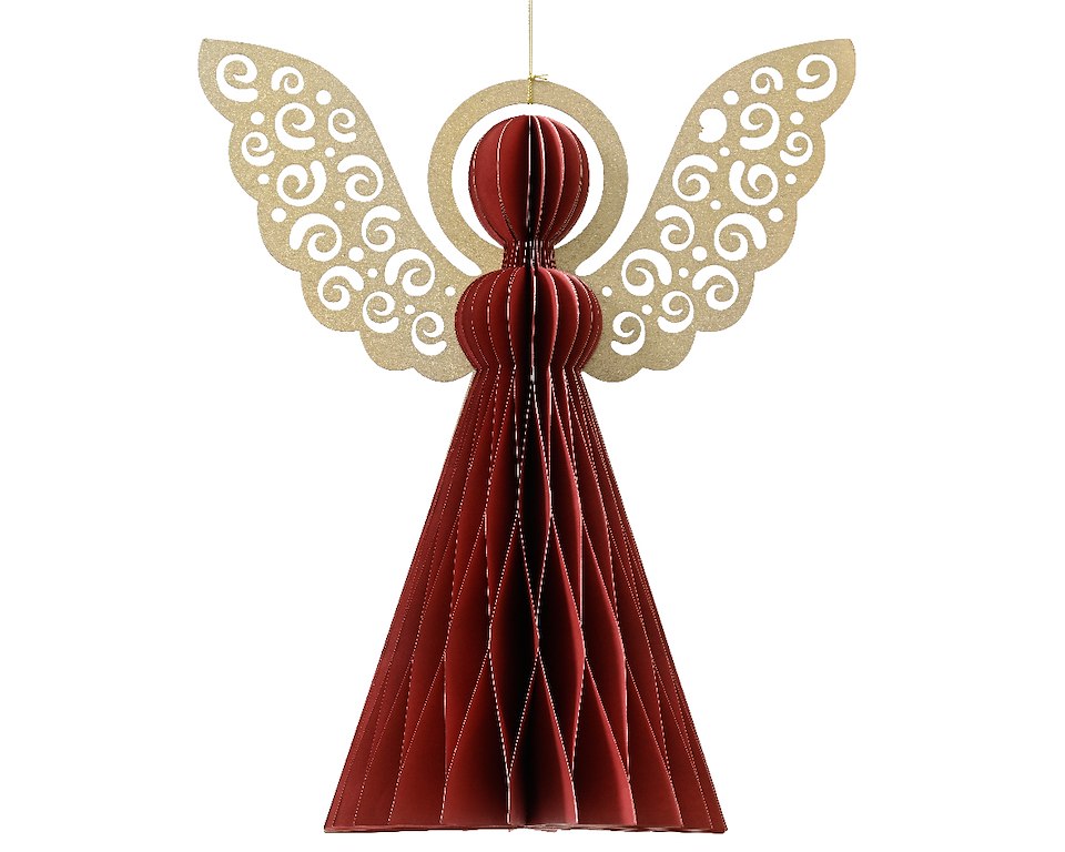 NG dekoracija - HANGING PAPER ANGEL 20cm 709263 - Red - KMG