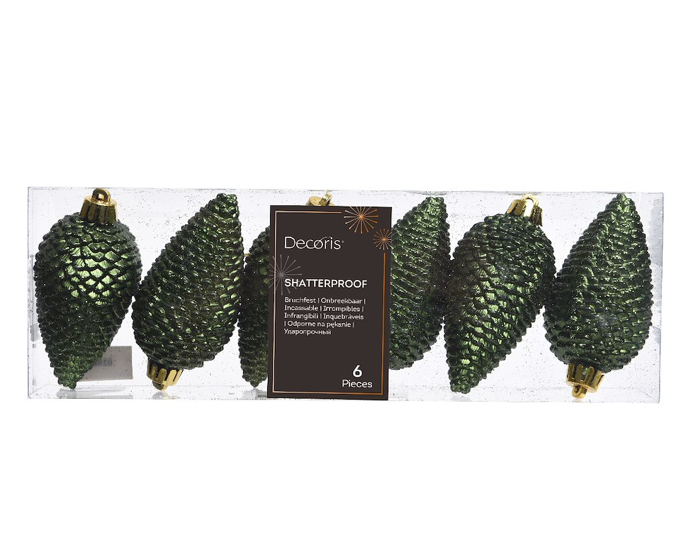 NG dekoracija - HANGING PINECONE SET 6pcs 8cm 028608 - Pine green - KMG