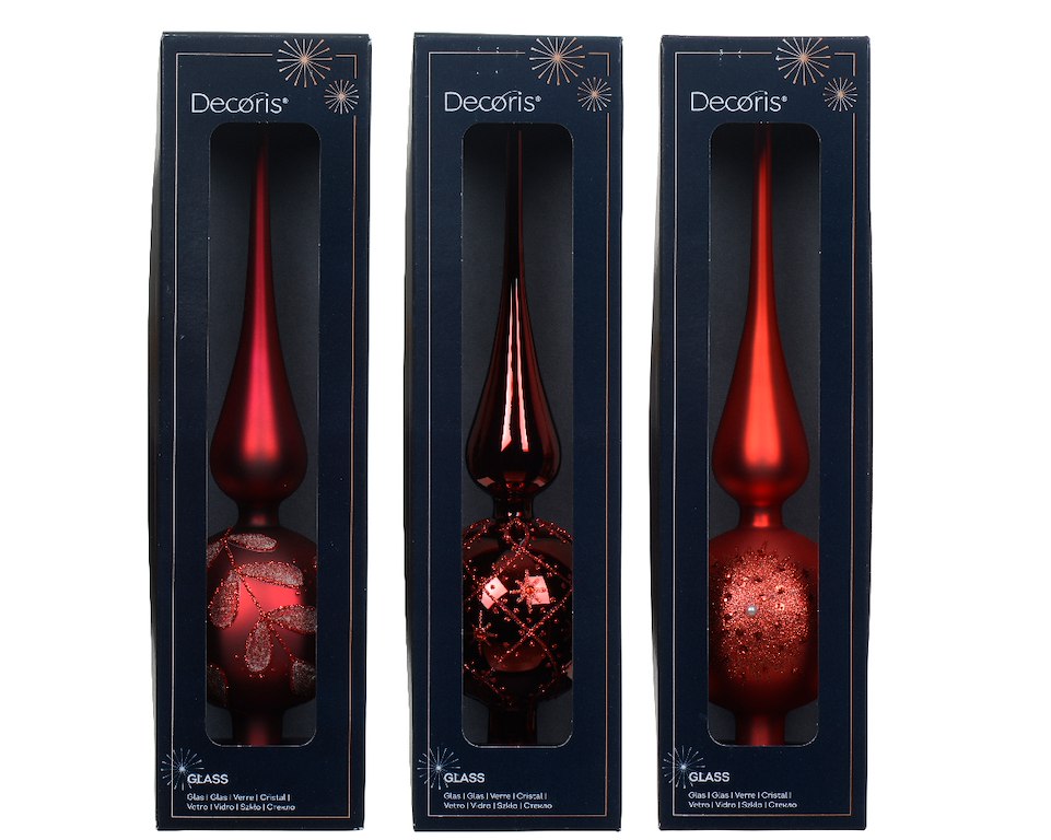 NG dekoracija - TREETOPPER GLASS 31cm 170155 - Red assorted - KMG