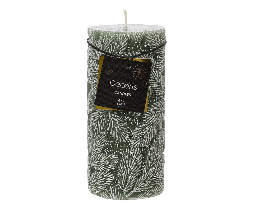 NG dekoracija - PILLAR CANDLE PARAFFIN LEAF 15cm 880262 - Rosemary green - KMG