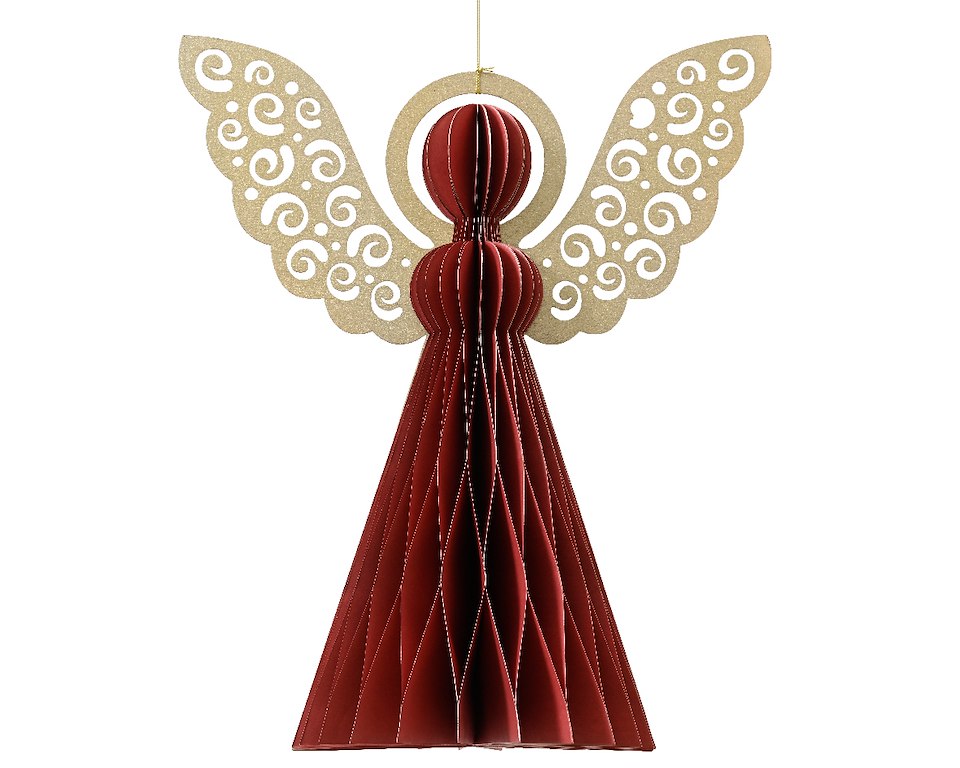 NG dekoracija - HANGING PAPER ANGEL 15cm 709231 - Red - KMG