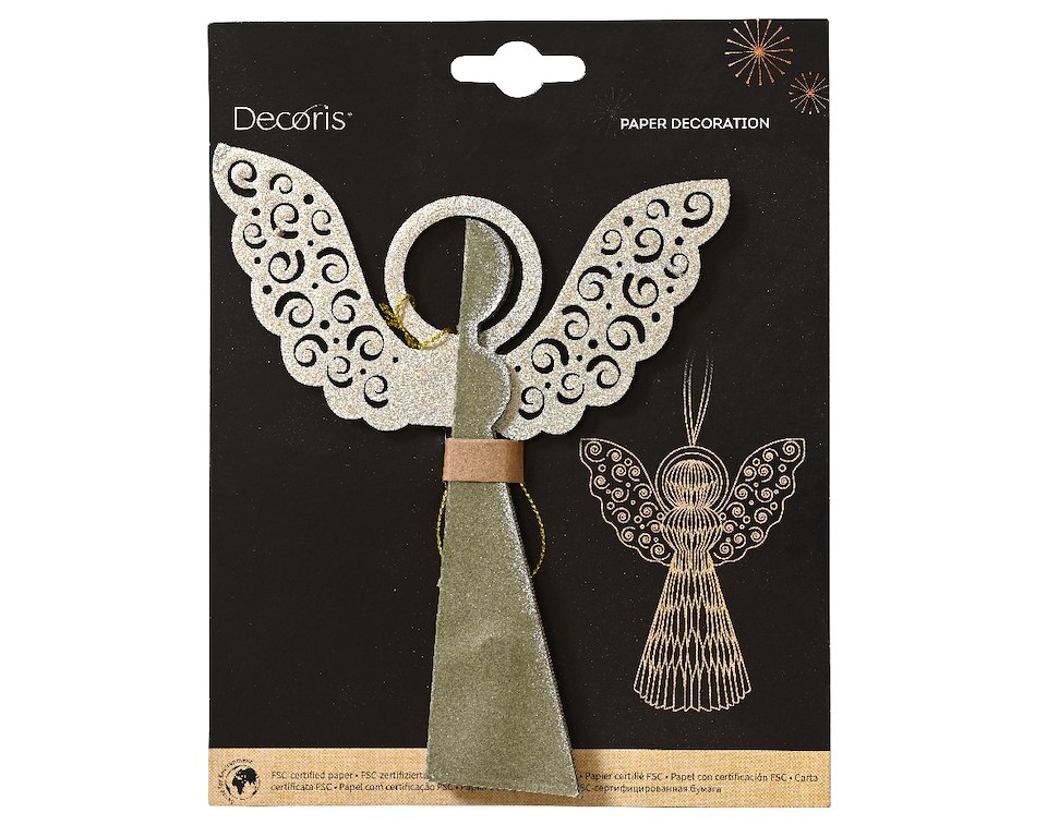 NG dekoracija - HANGING PAPER ANGEL 15cm 709229 - Green - KMG