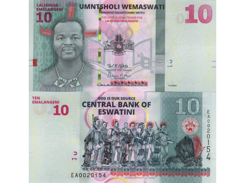 ESWATINI SWAZILAND 10 Emalangeni 2024 UNC, P-new Hibrid