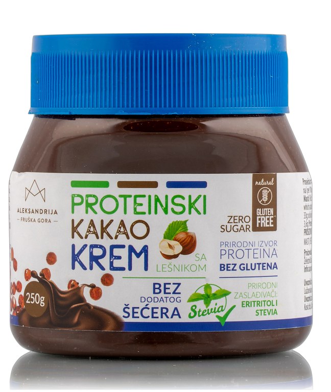 Proteinski kakao krem sa lešnikom bez dodatog šećera (sert. bez glutena) 250 g Aleksandrija