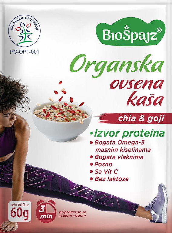 Ovsena kaša sa čia semenkama i godži bobicama (organski proizvod) 60 g Bio Špajz