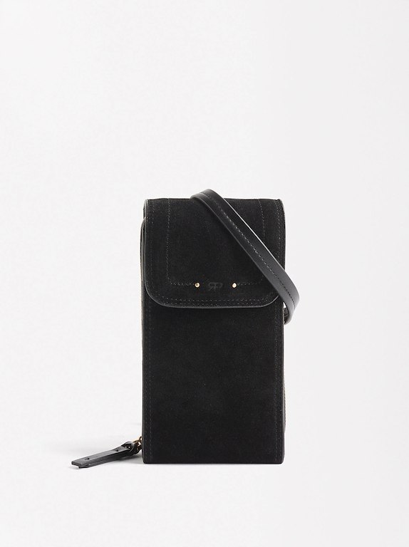 Leather Phone Pouch With Flap Closure