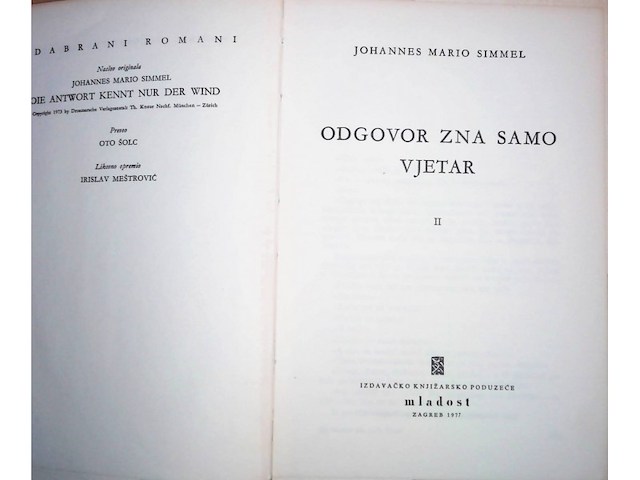 J. Simmel ➡️ Odgovor zna samo vjetar ➡️Knjiga II➡️1977g