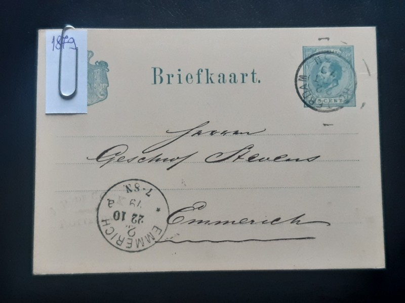 BRIEFKAART NEDERLAND 1879 RETKO