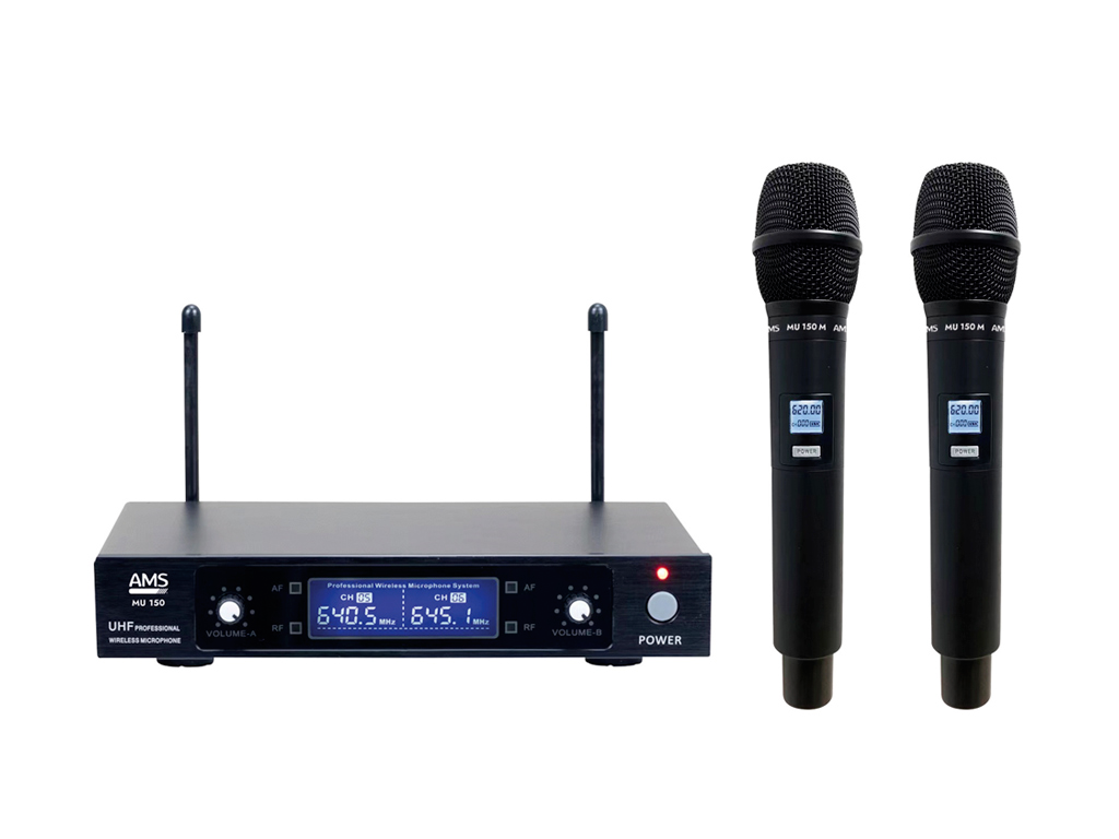 AMS MU 150 M | 2-channel UHF wireless system WITH 2 Handheld microphones - Par bežičnih mikrofona sa bazom