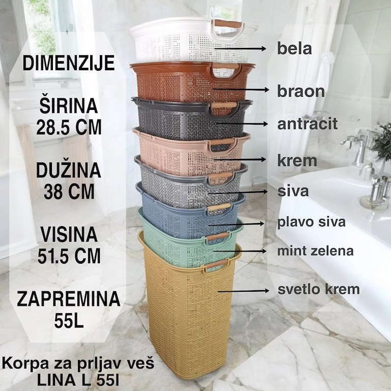 Korpa za prljav veš LINA L 55L – braon