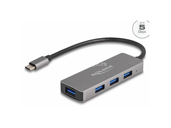 DELOCK Oldalán 4 A-type USB plug surface has 3.2 Gen 1 hub USB Type-C csatlakoztatóval