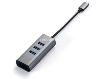 SATECHI Type-C 2-in-1 USB 3.0 Aluminum 3 Port Hub and Ethernet Port grey