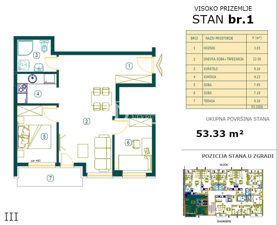 Dvosoban stan u izgradnji, visoko prizemlje, Bagljaš ID#2213 72.930 €