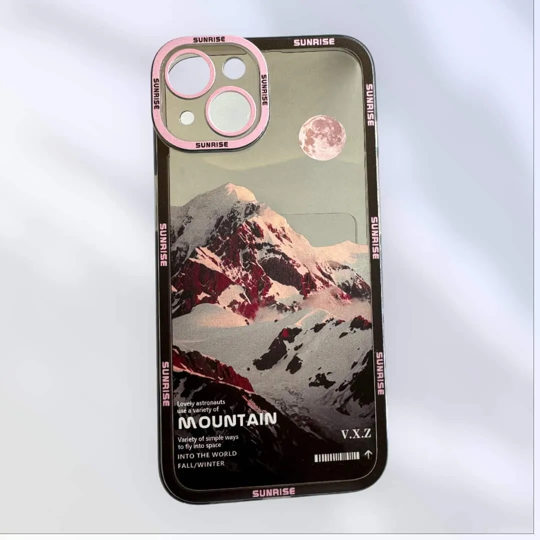 Maska mountain print za iPhone 13 roze