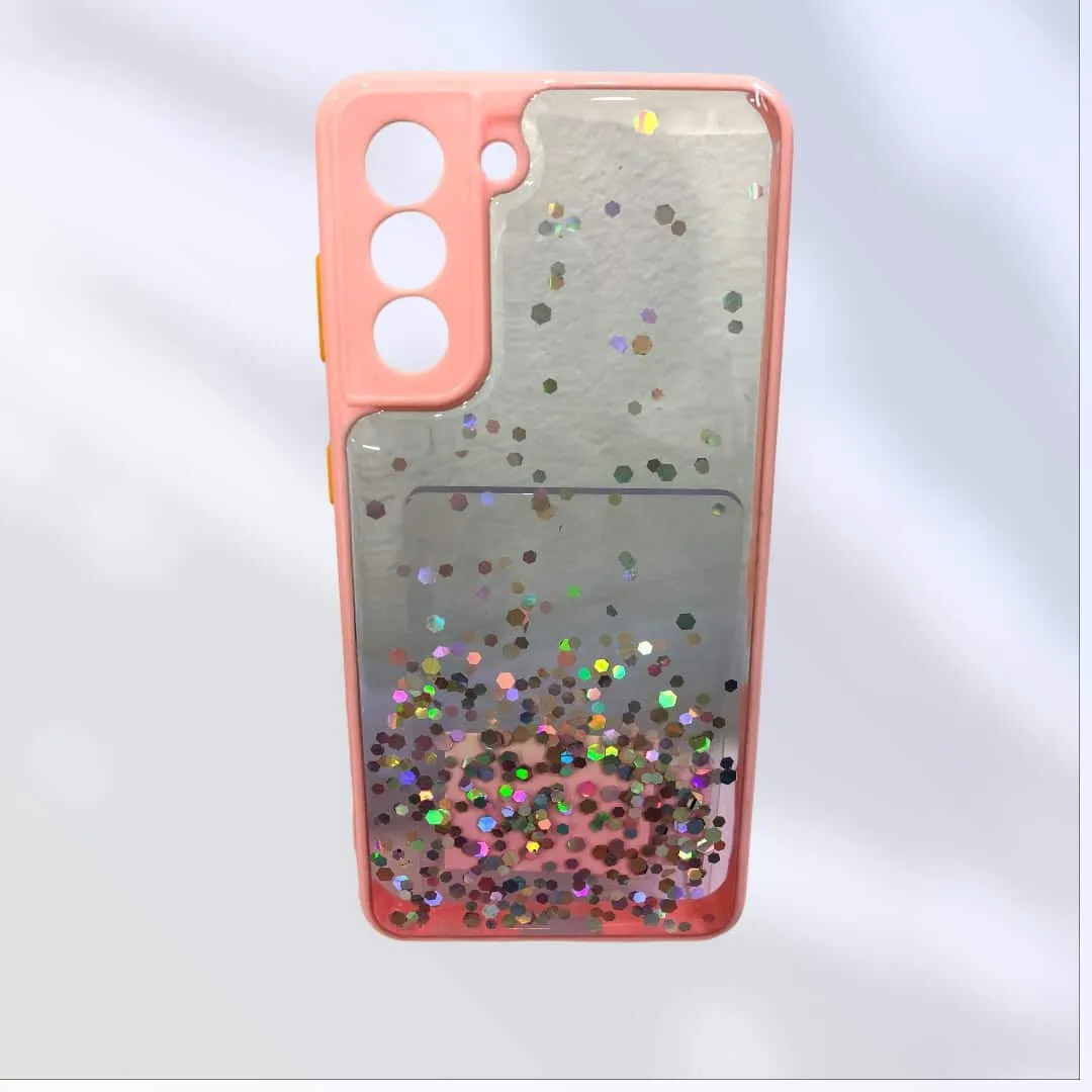 Maska Frame Glitter za Samsung S21 roze