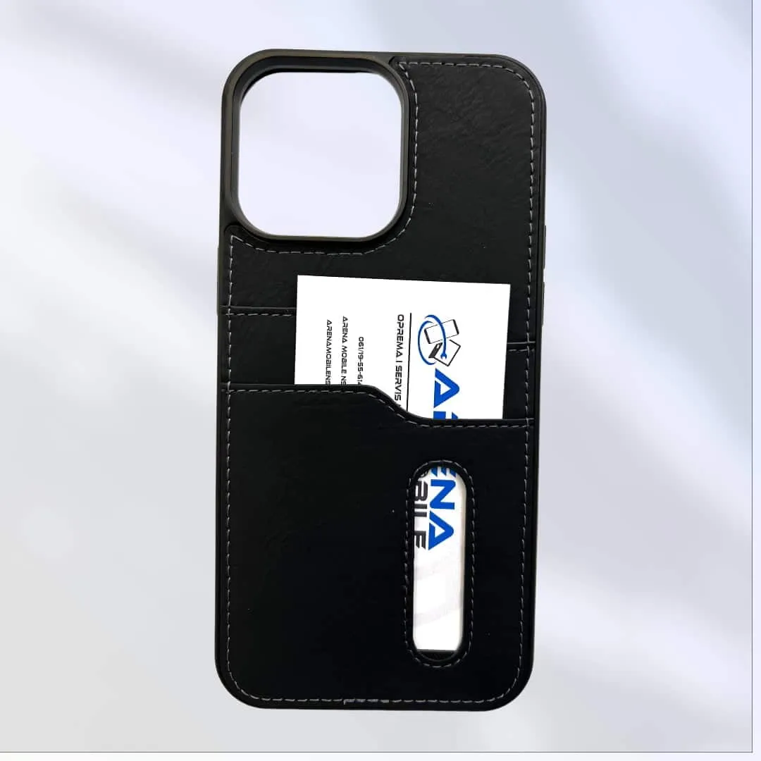 Maska Leather Pocket za iPhone 14 crna