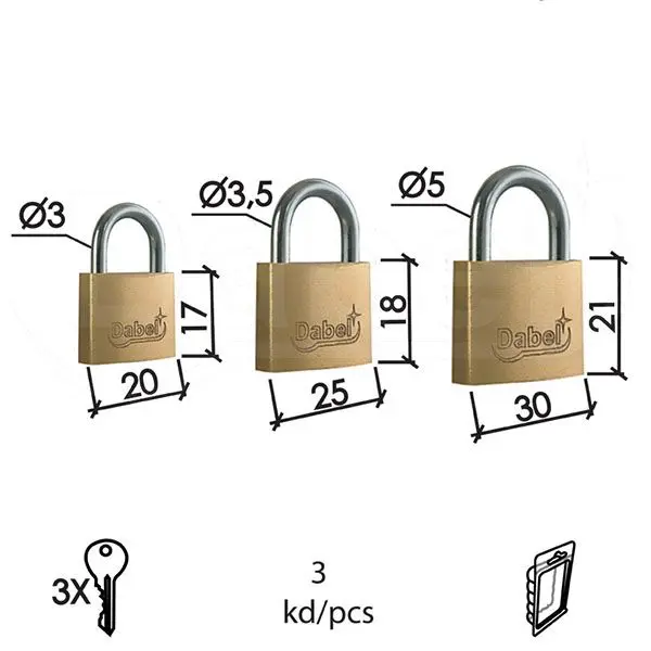 DABEL Katanac KA2029E Ms 20x17/25x18/30x21mm (3kom) 3K BPDQ